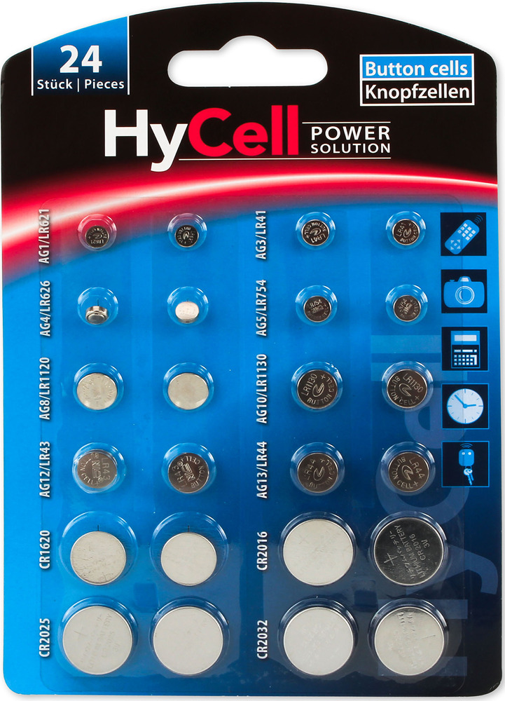 Hycell Alkaline-Knopfzellensortiment,1,5 V/ 3,0 V,24er-Set | ELV ...