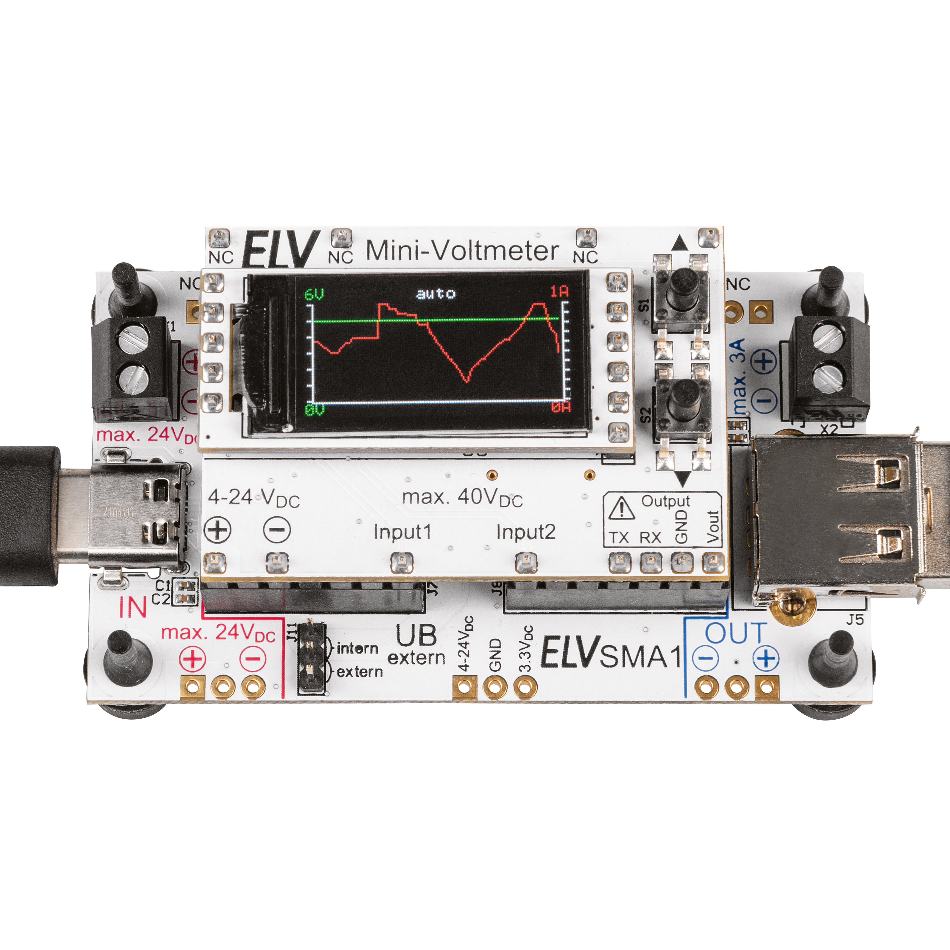 ELV Bausatz-Set aus Mini-Voltmeter MVM1 und Strommessadapter SMA1 ...