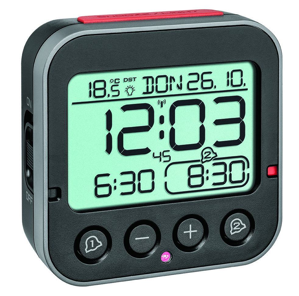 TFA Funk-Wecker mit 2 einstellbaren Weckzeiten, Sensor für automatische ...